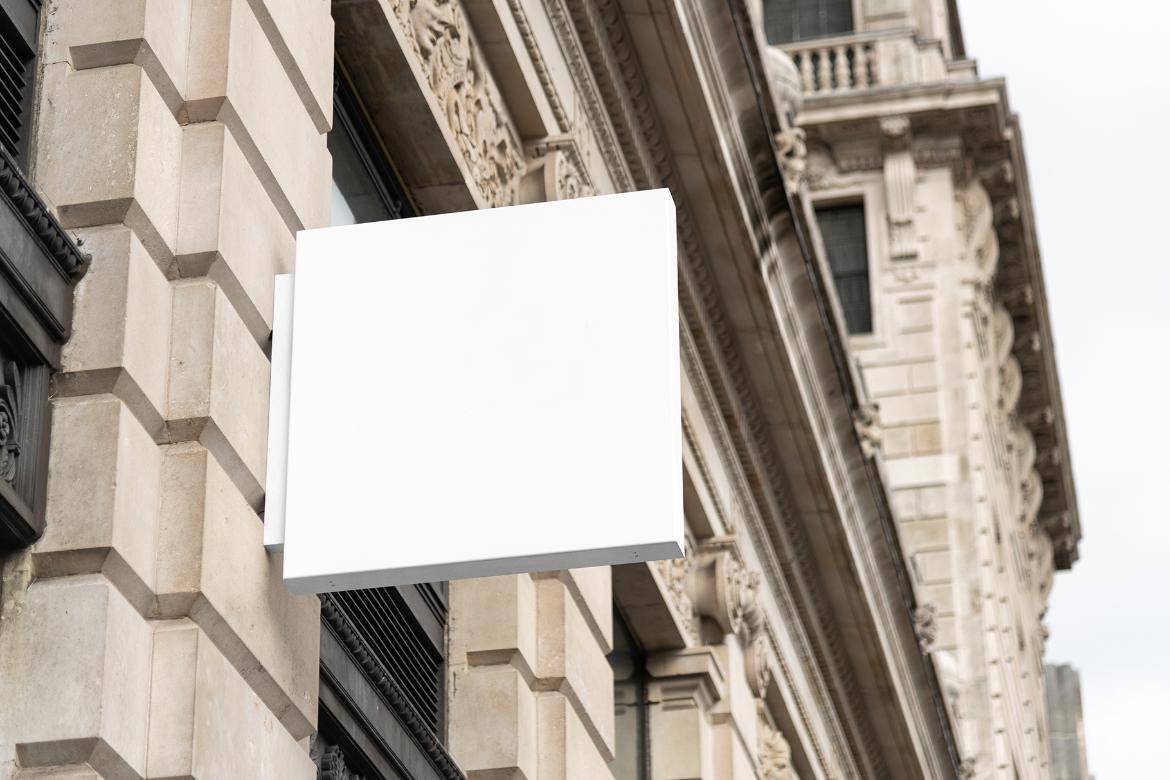 Store Sign Board Square Mockup Scene 08 | Premium & Free PSD Mockup Store
