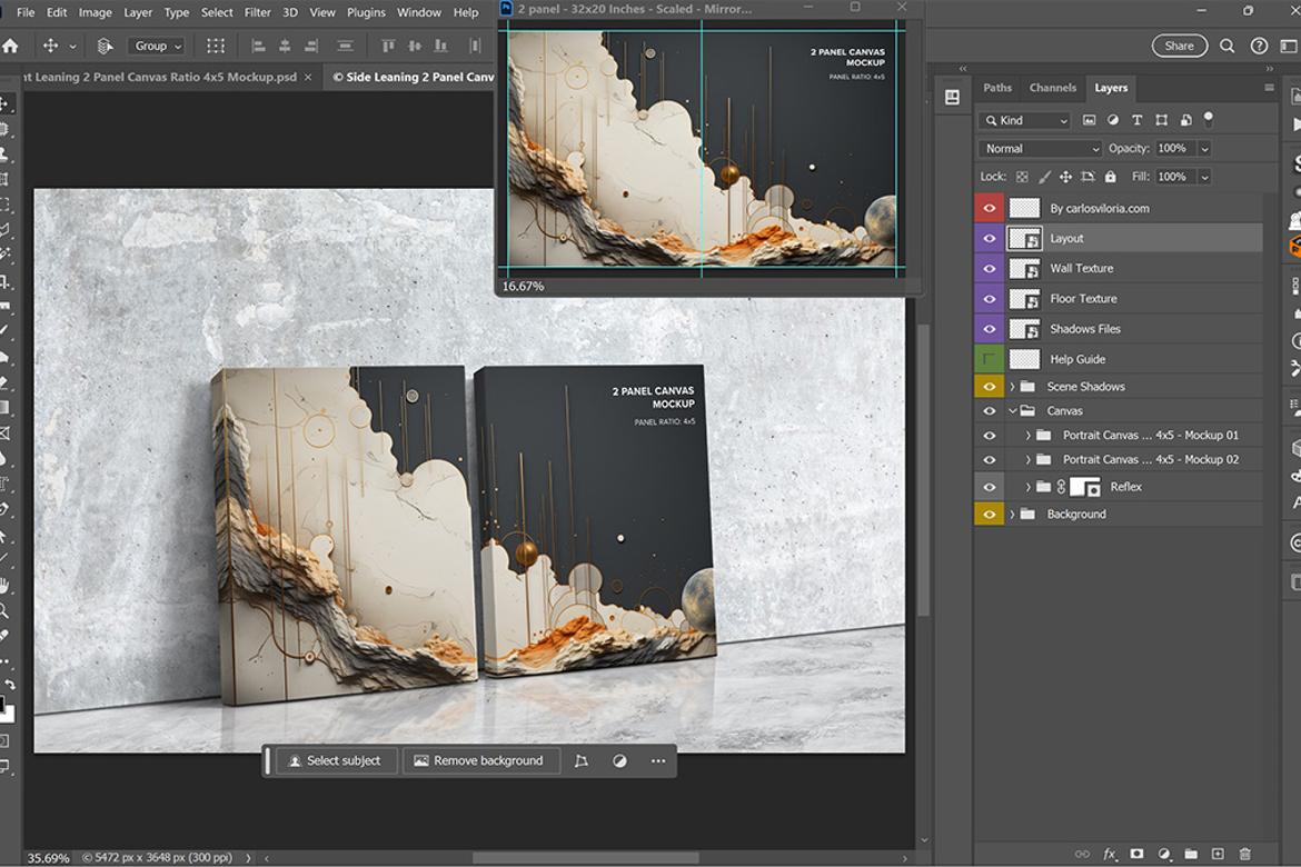 Side Leaning 2 Panel Canvas Ratio 4x5 Mockup – 1.5 In | Premium & Free ...