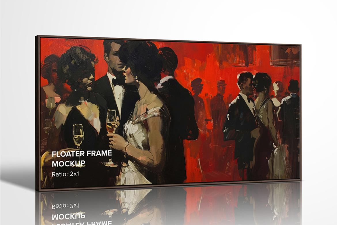 Standing Landscape Floater Frame Canvas Mockup – Ratio 2x1 | Premium ...